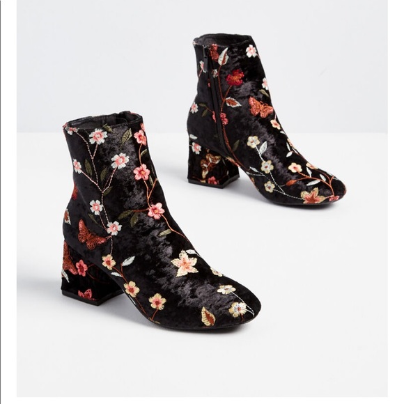 Modcloth | Shoes | Velour Floral Boots | Poshmark
